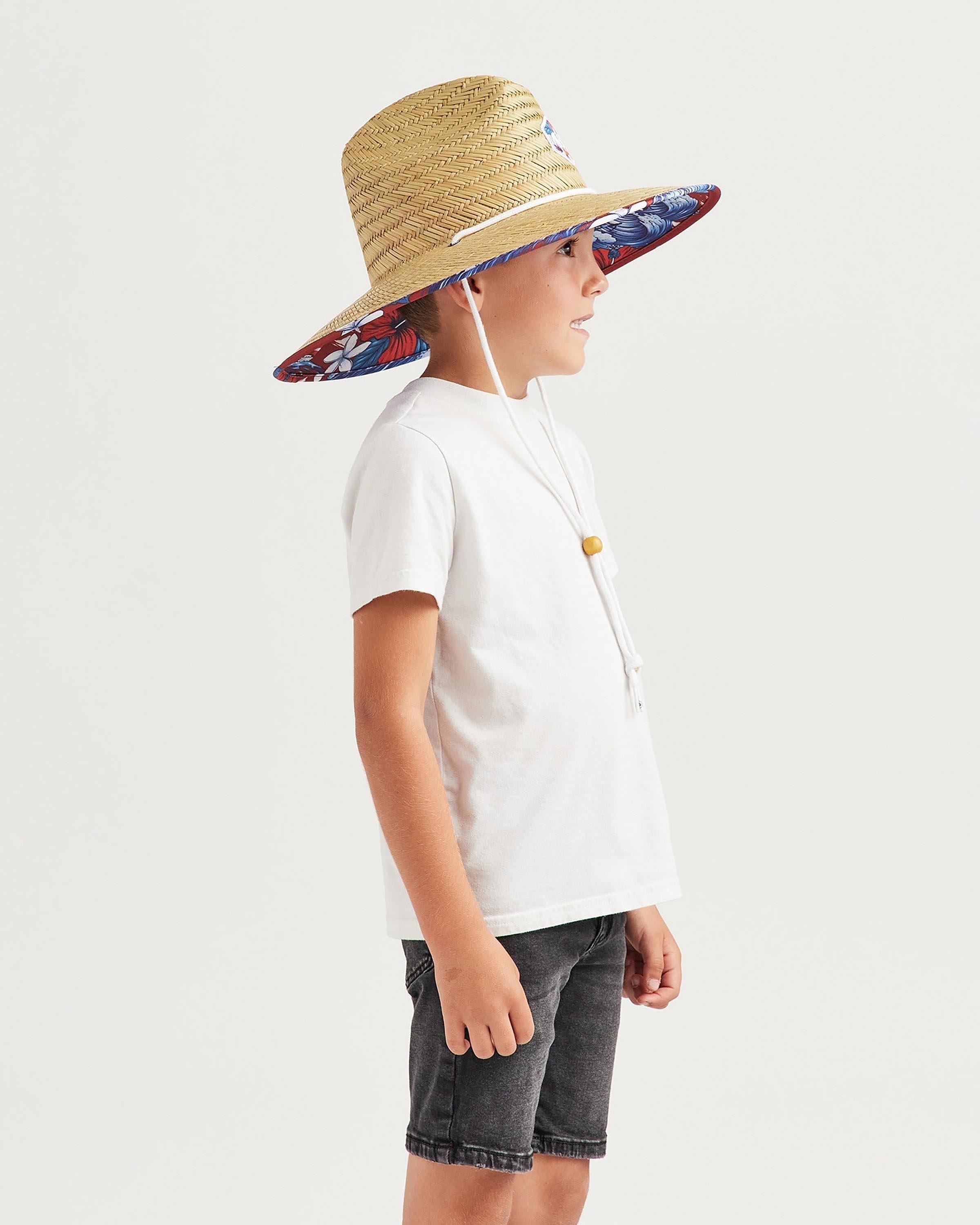 Jetty Straw Lifeguard Hat | Red White & Blue Waves Floral - Big Kids ...