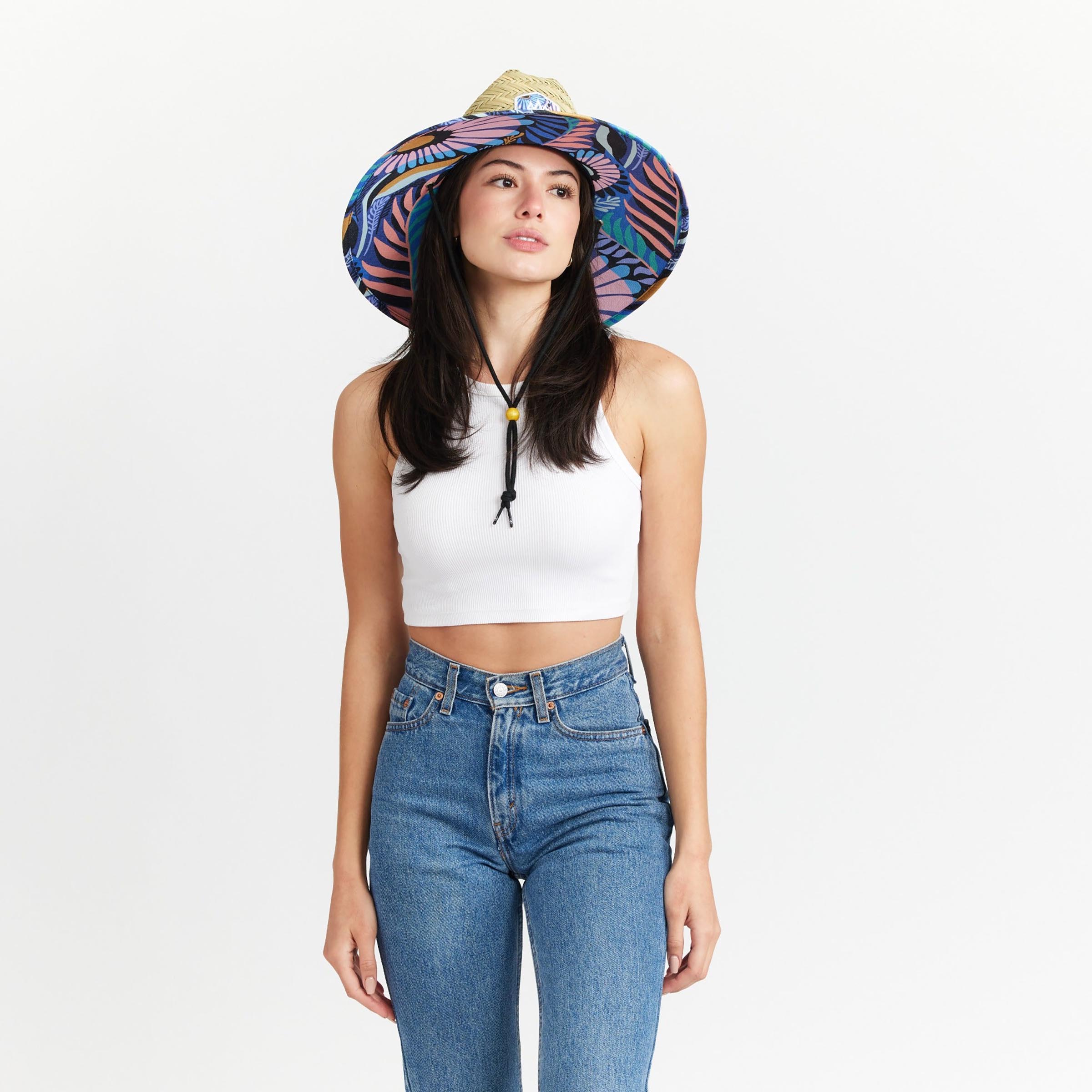 Eden Straw Lifeguard Hat | Floral Print Straw Hat UPF 50+ | Hemlock Hat Co.
