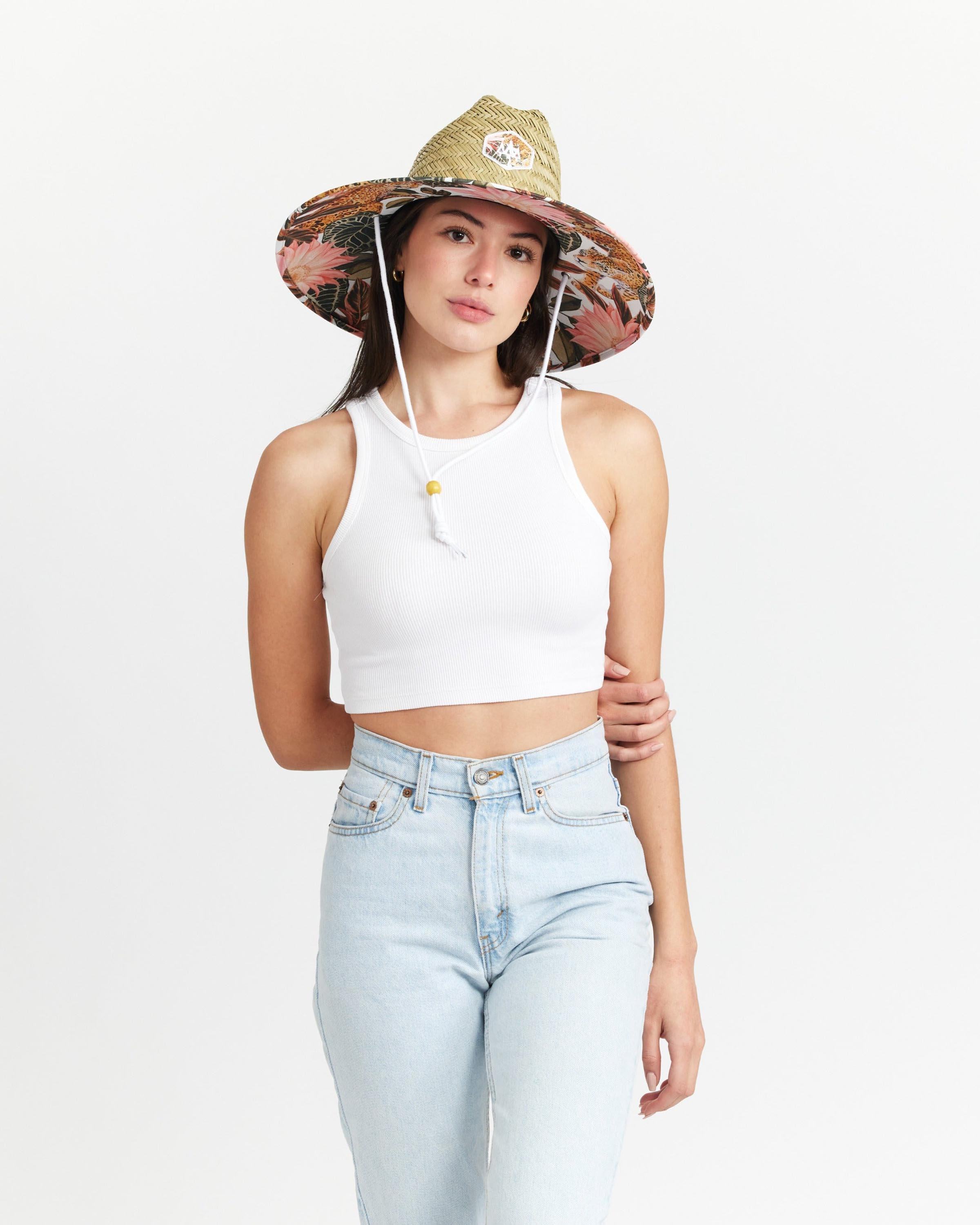 Maya Straw Lifeguard Hat | Jaguar Print Straw Hat UPF 50+ | Hemlock Hat Co.