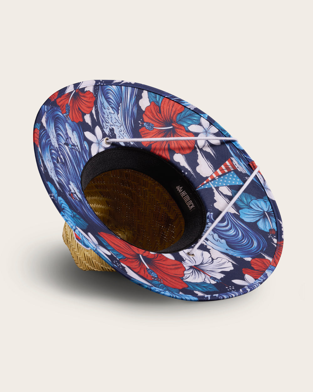 Midway Straw Lifeguard Hat | Red White & Blue Hibiscus Waves UPF 50 ...